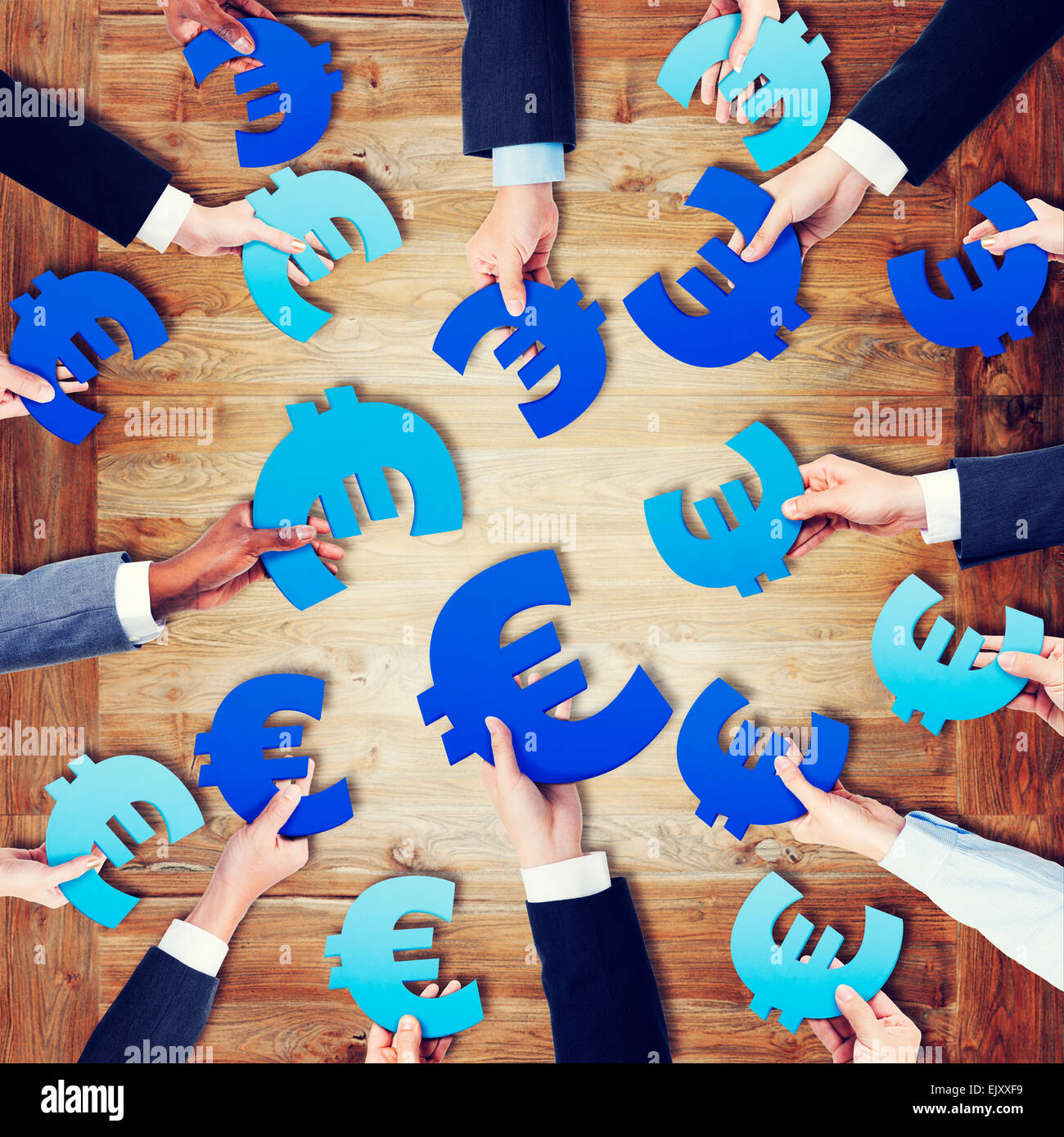 Group of Hands Holding European Currency Symbol Stock Photo - Alamy