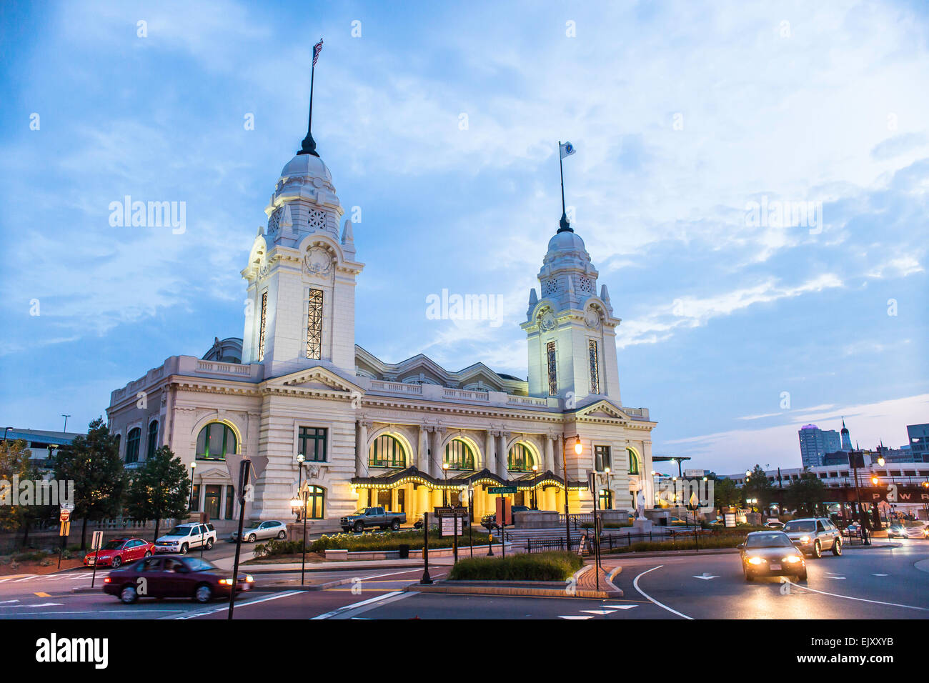 Union Station, Worcester, MA at night Stock Photo - Alamy