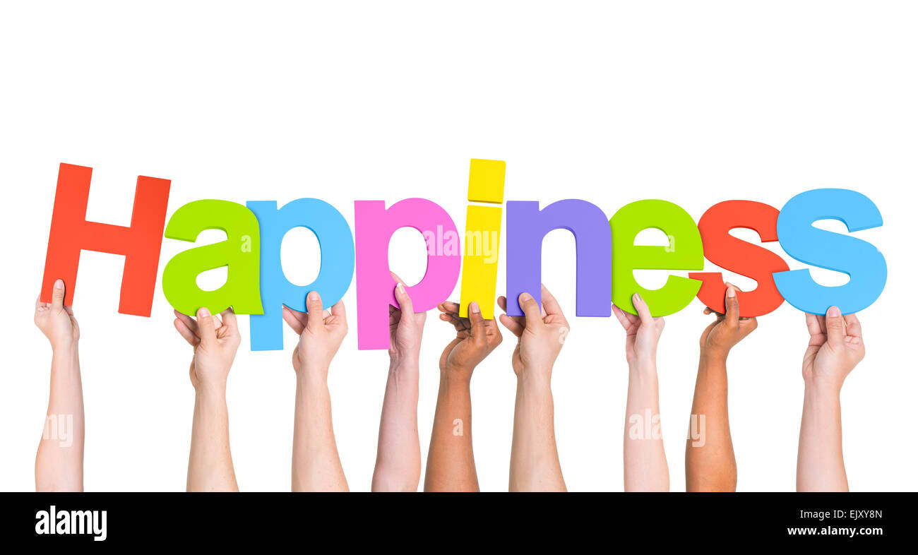 Multiethnic Hands Holding Text Happiness Stock Photo - Alamy Multiethnic Hands Holding Text Happiness Stock Photo - Alamy