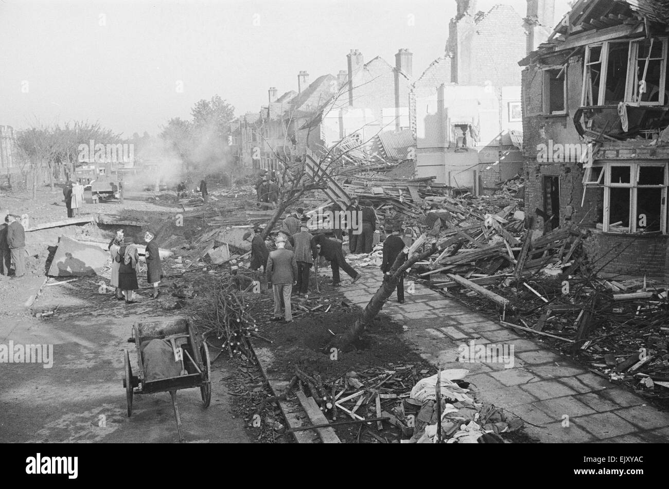 The aftermath of V2 explosion. On the 8th September 1944 a huge ...