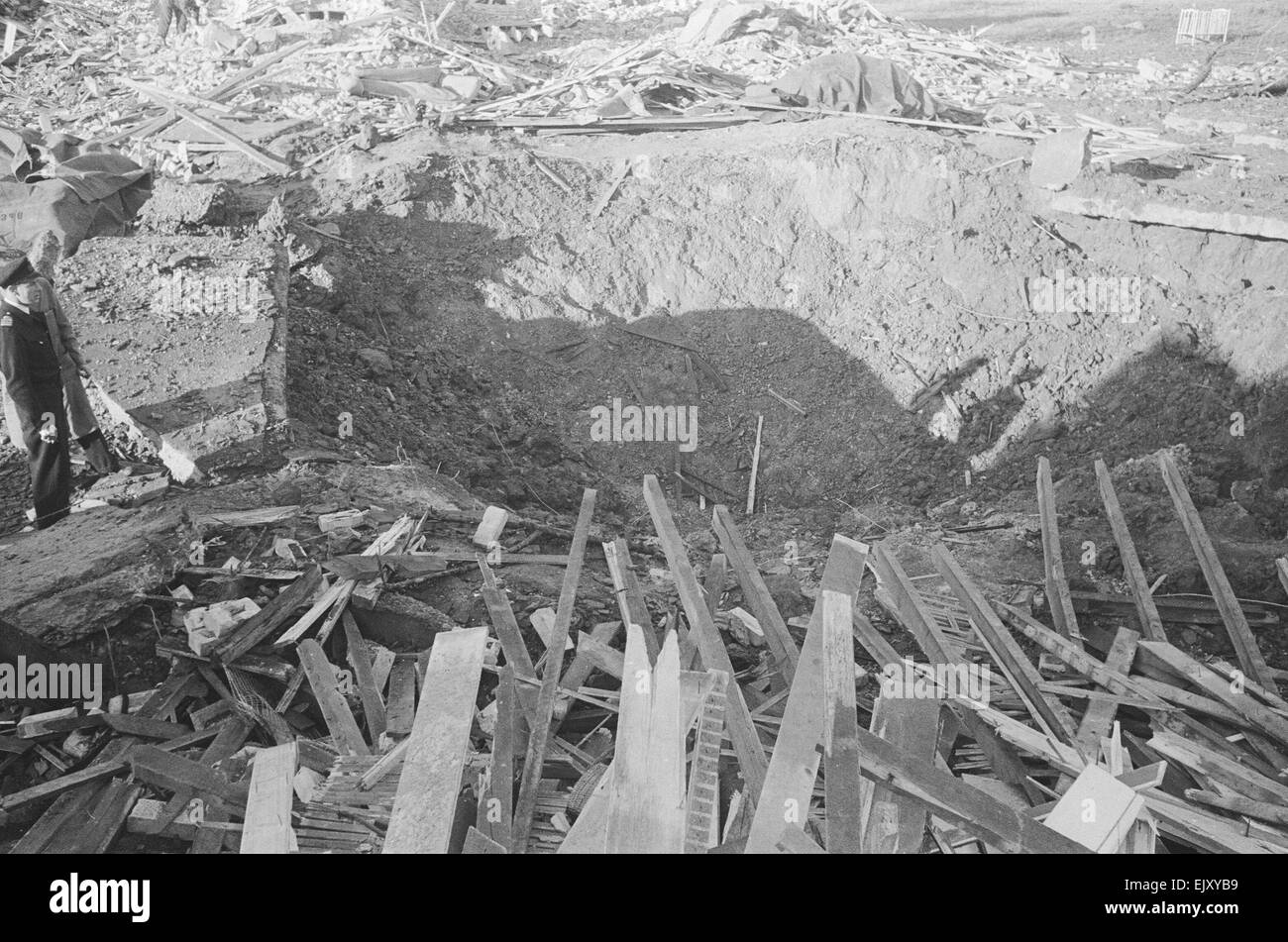 The aftermath of V2 explosion. On the 8th September 1944 a huge ...