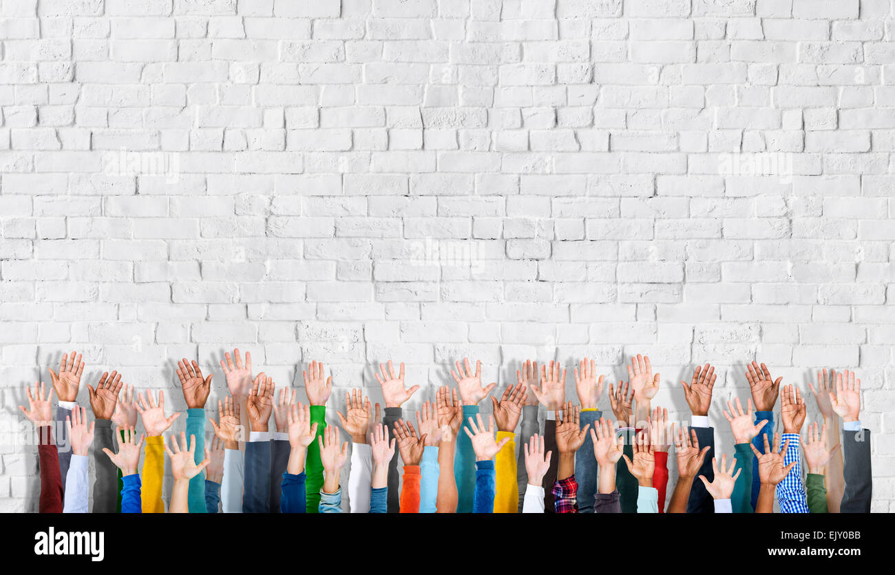 Group of Hands Raised and Background Stock Photo - Alamy
