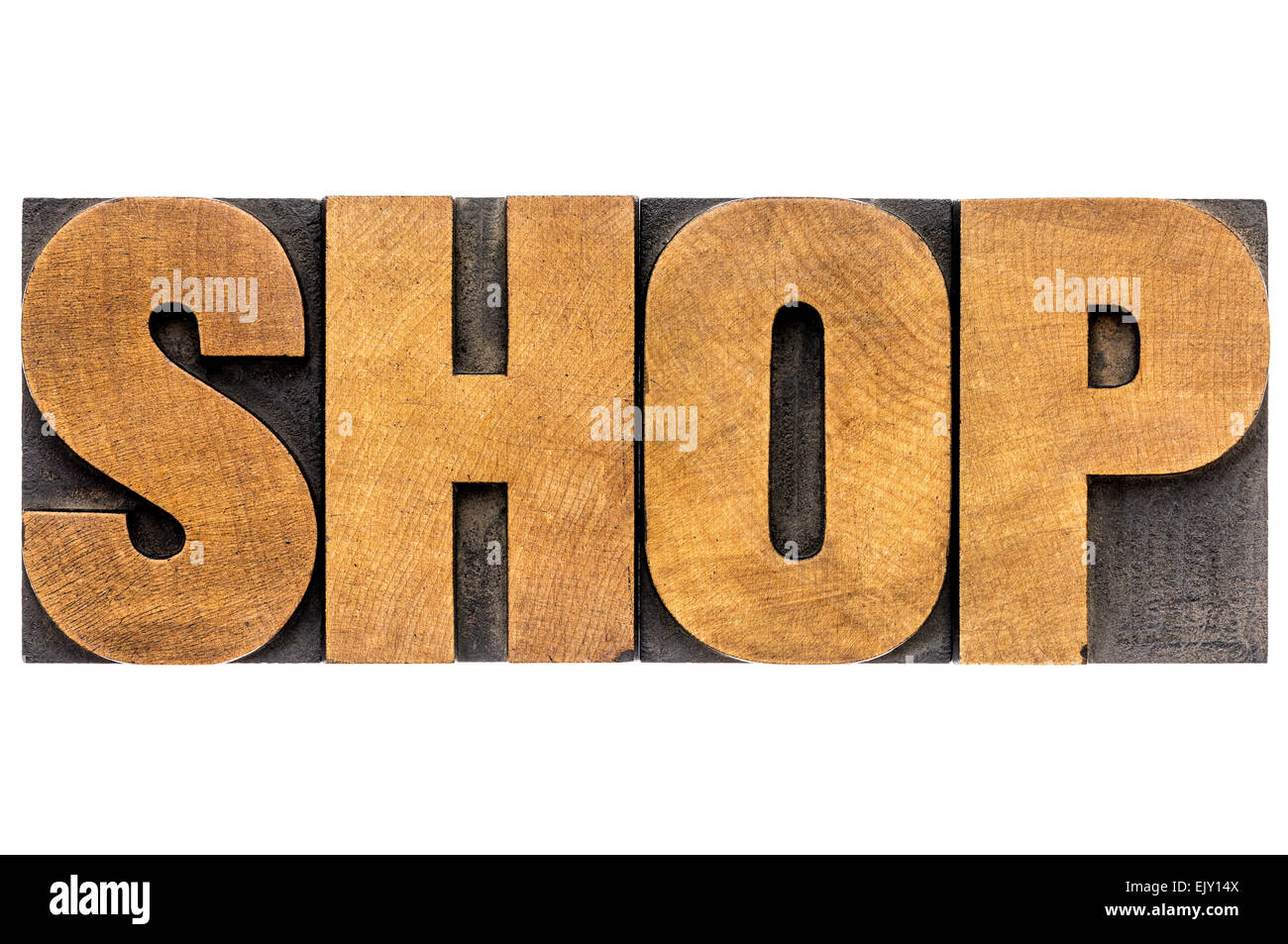 shop word - isolated text in letterpress wood type Stock Photo - Alamy