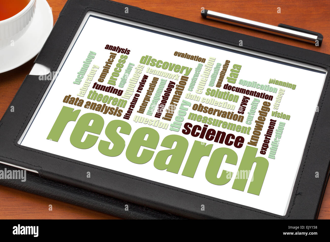 scientific research word cloud on a digital tablet - science concept ...