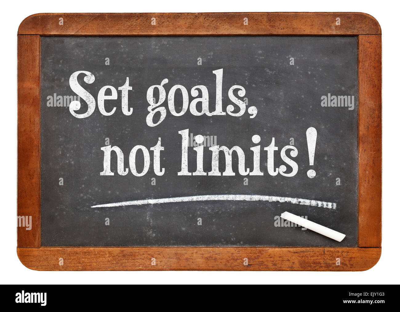 Set goals, no limits. Motivational words on a vintage slate blackboard ...
