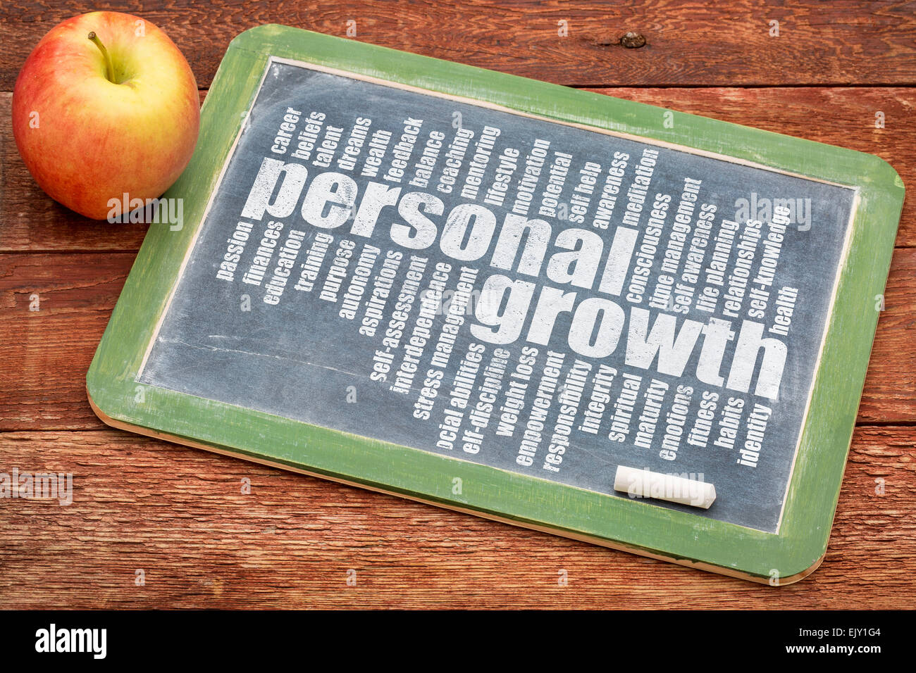 personal growth word cloud on a slate blackboard with apple Stock Photo ...