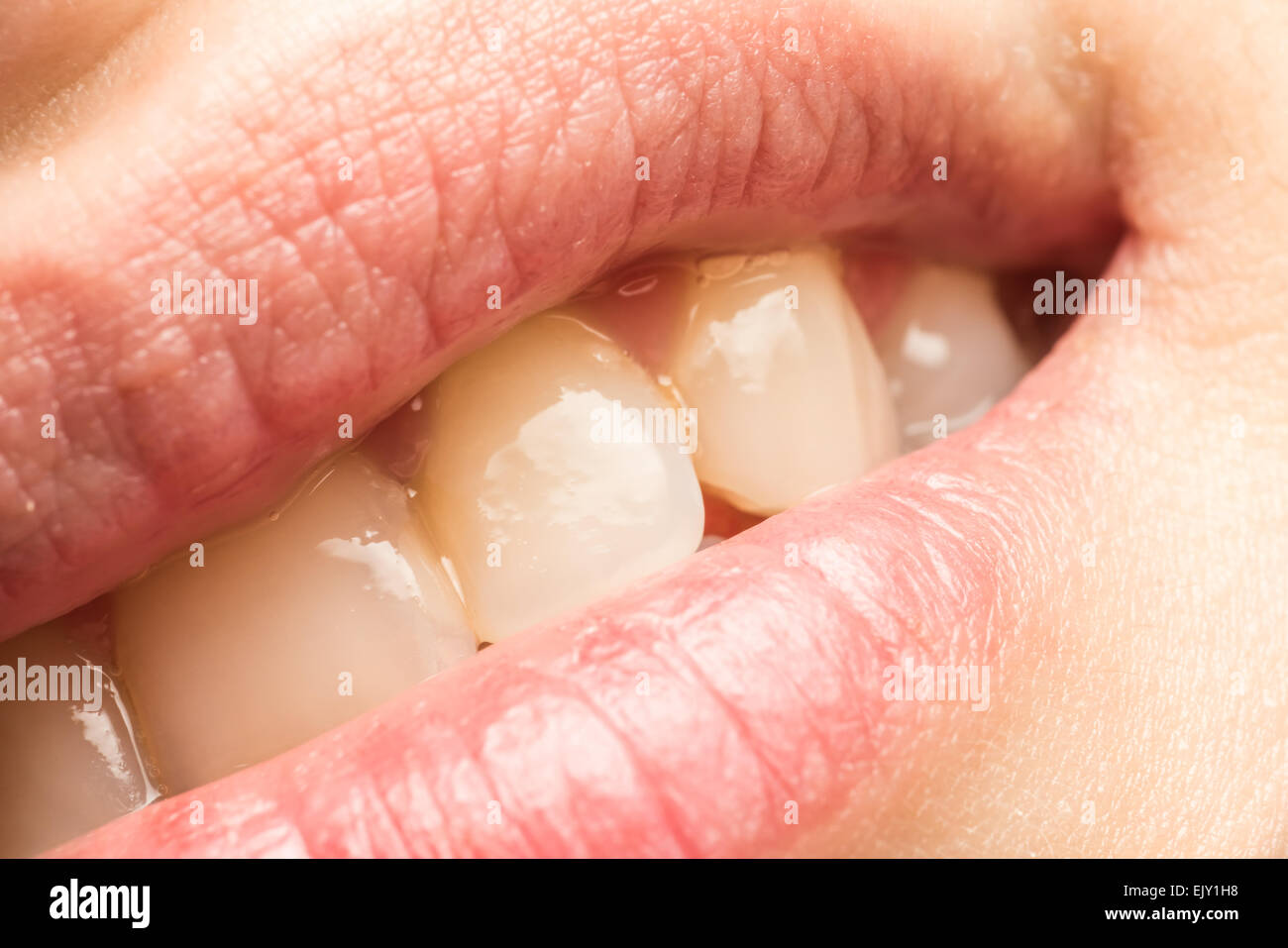 Woman Natural Lips And Teeth Macro Stock Photo - Alamy