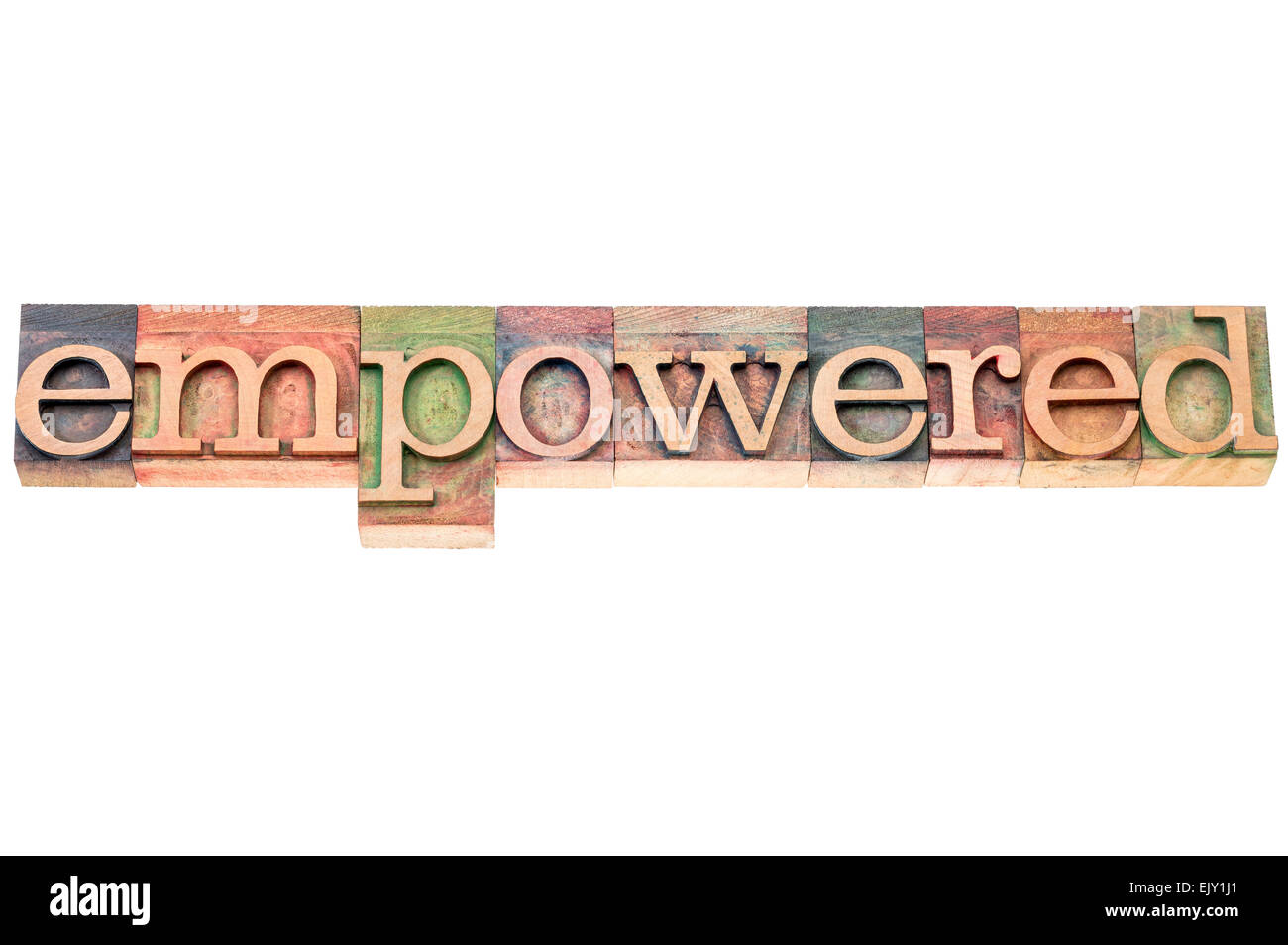 empowered word typography - isolated text in letterpress wood type ...