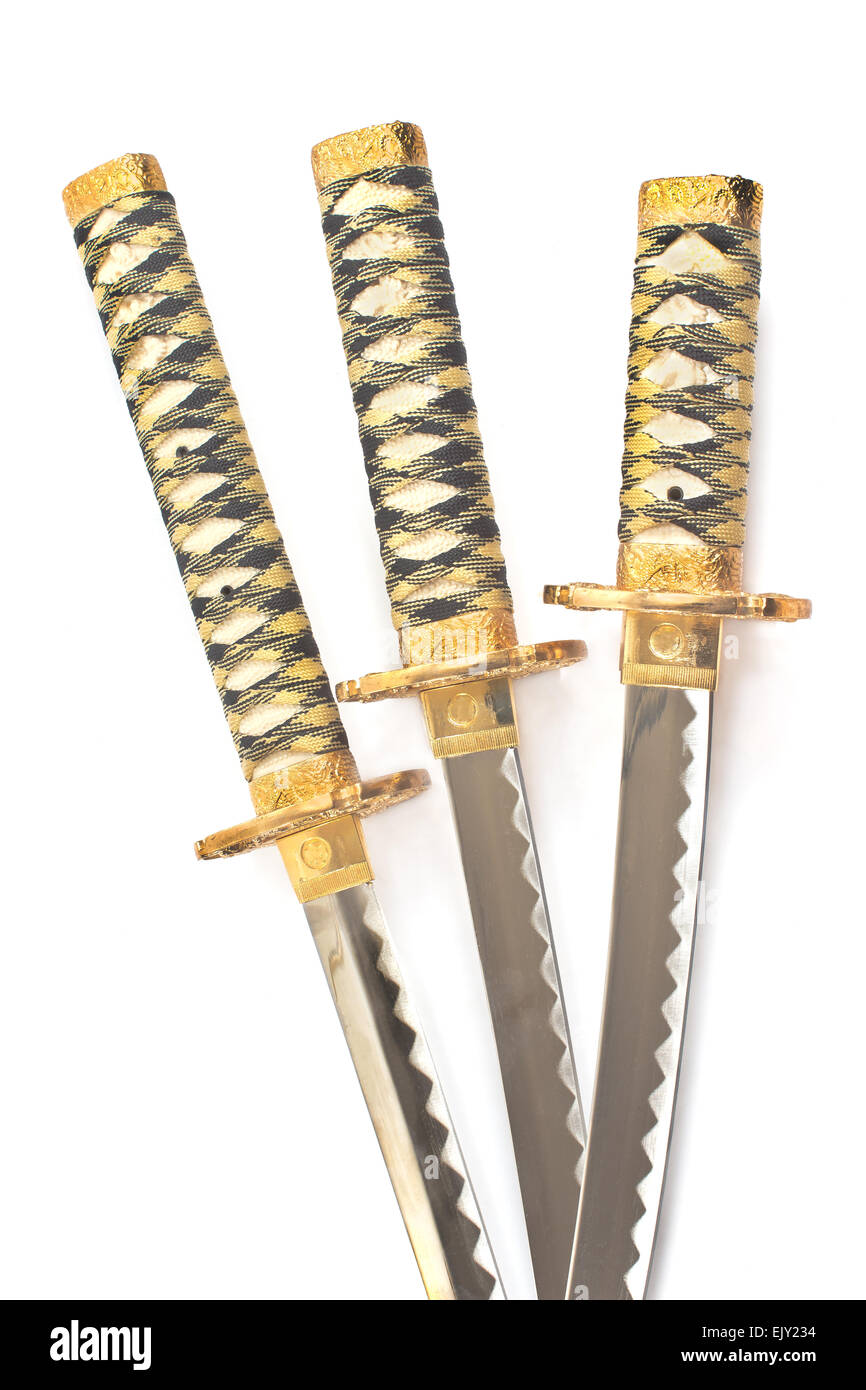 Three Japanese samurai katana swords over white Stock Photo - Alamy