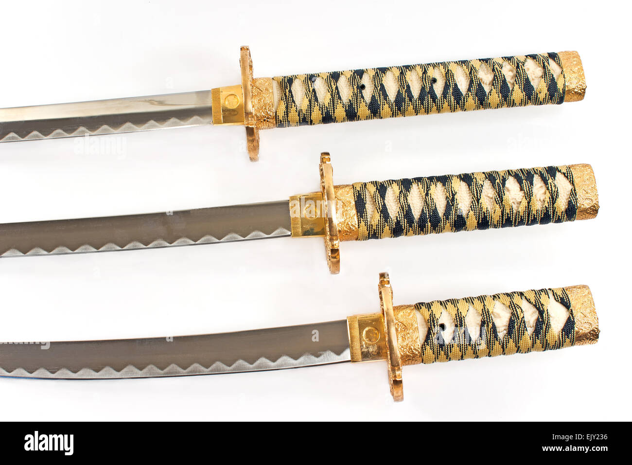 Three Japanese samurai katana swords over white Stock Photo - Alamy