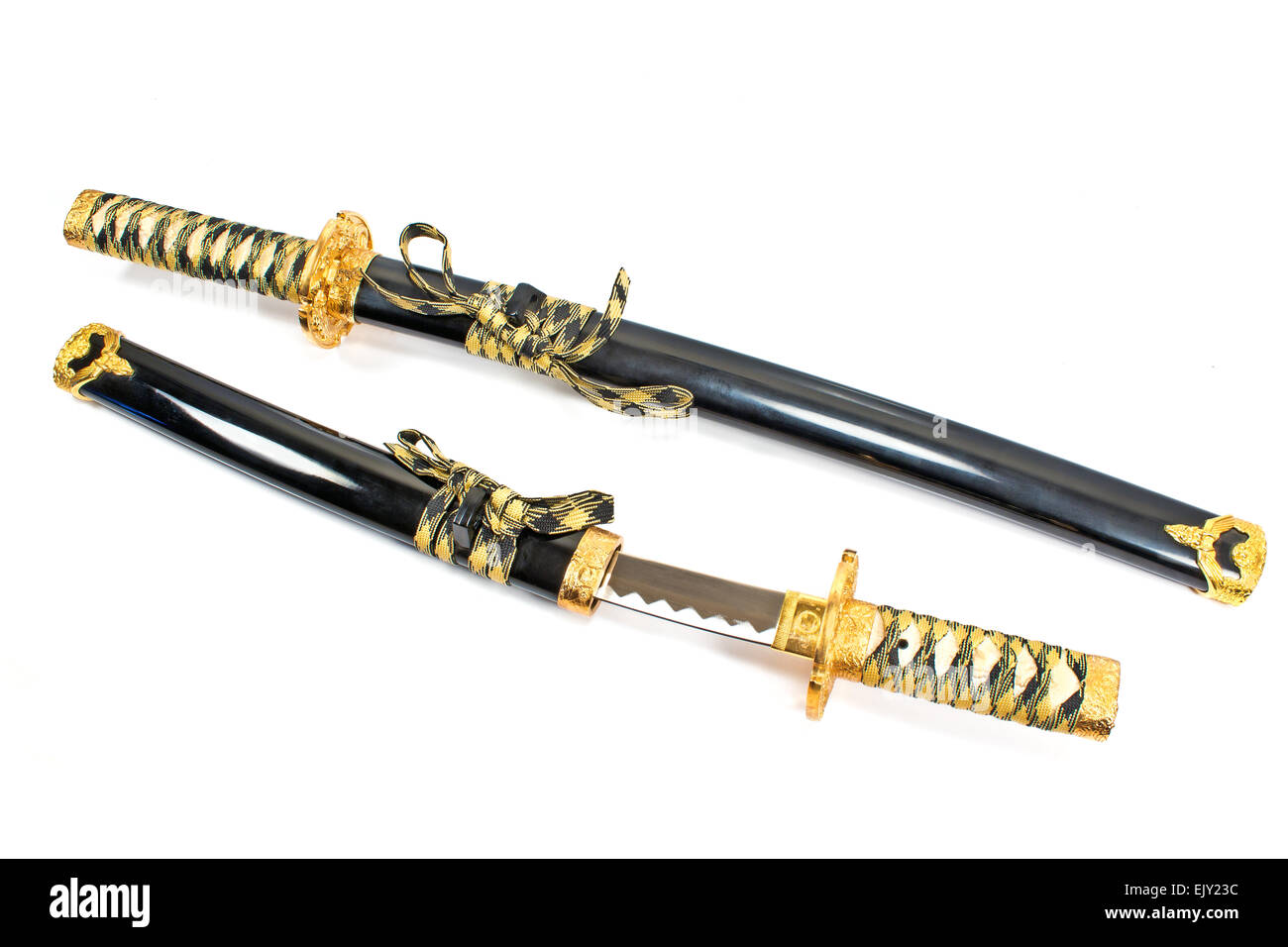 Two Japanese samurai katana swords isolated on white Stock Photo - Alamy