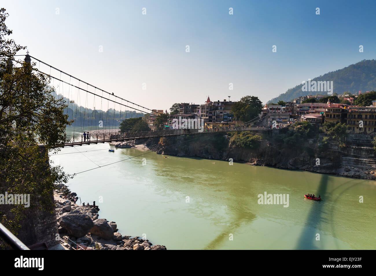 Laxman Jhula bridge over Ganges river. Rishikesh Stock Photo - Alamy