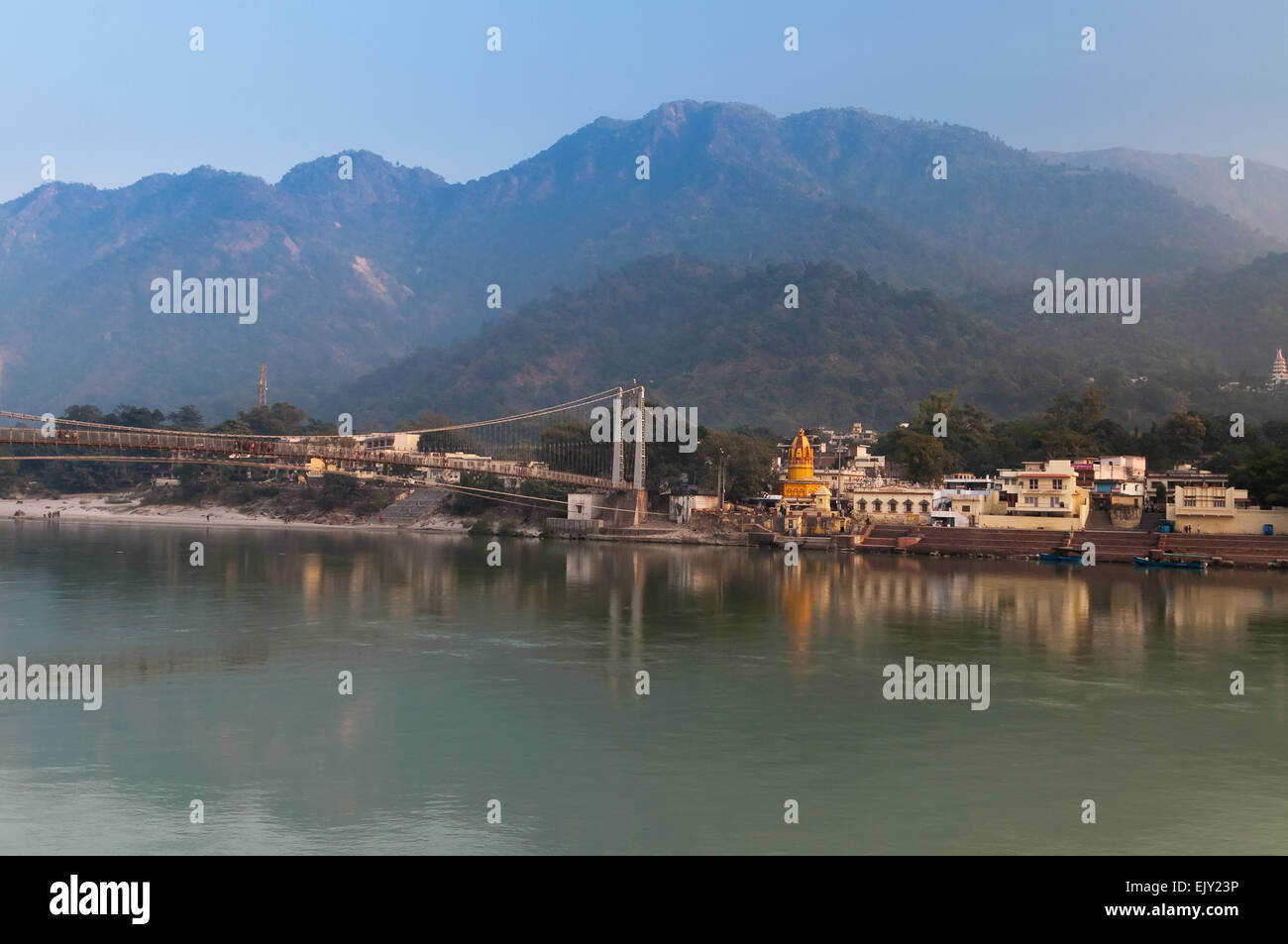 View of River Ganga and Ram Jhula bridge. Rishikesh Stock Photo - Alamy
