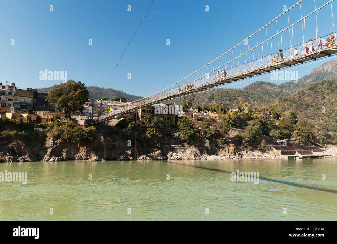 Laxman Jhula bridge over Ganges river. Rishikesh Stock Photo - Alamy