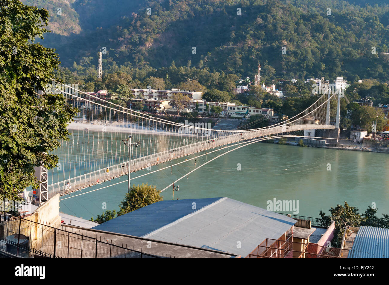 View of River Ganga and Ram Jhula bridge Stock Photo - Alamy