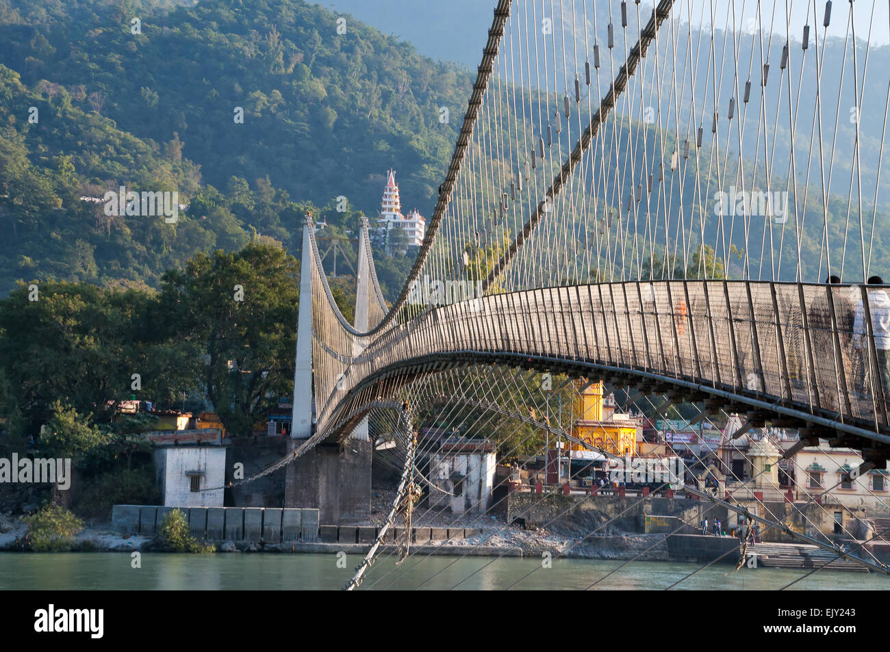 View of River Ganga and Ram Jhula bridge Stock Photo - Alamy