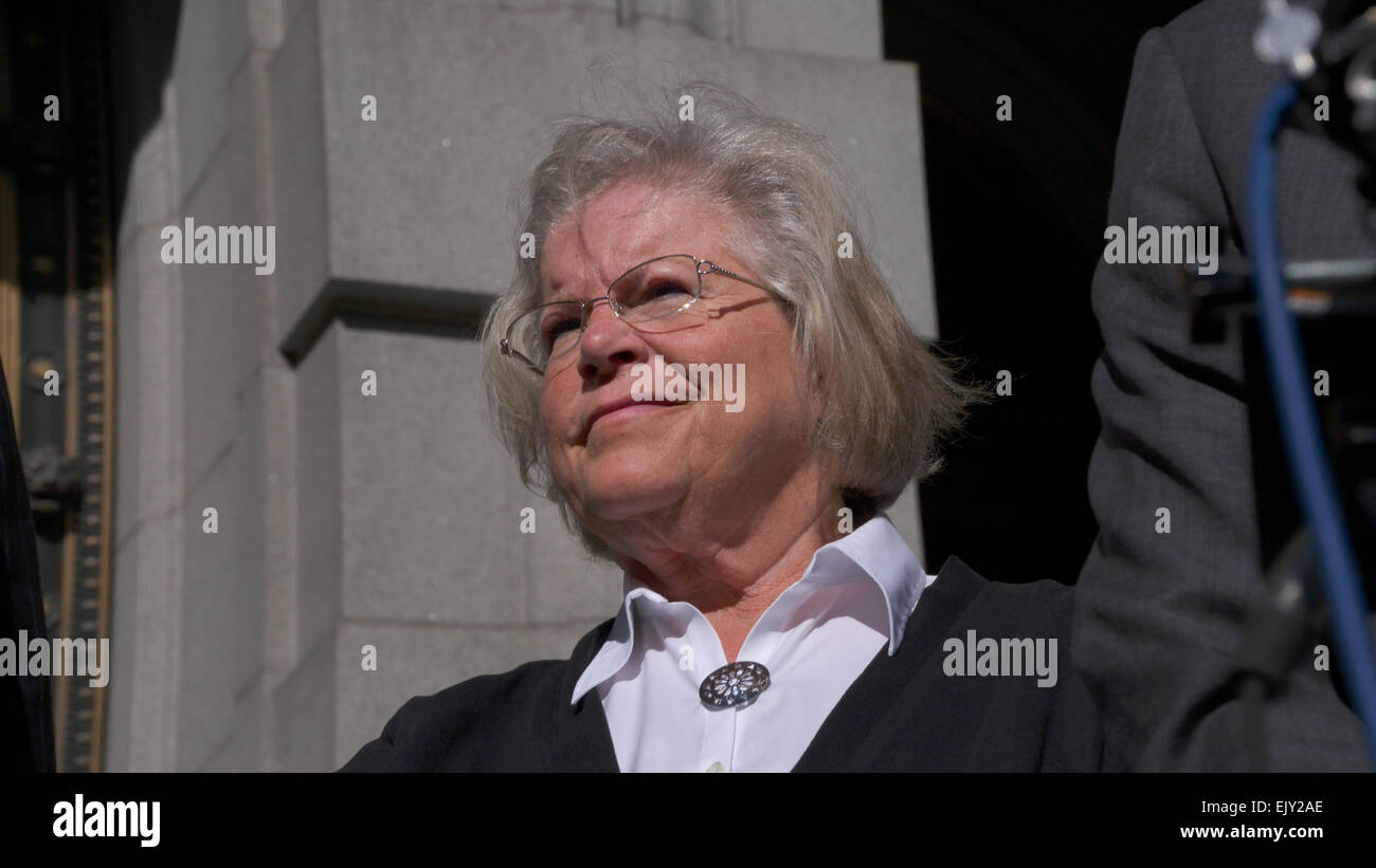 Baltimore, MD, USA. 2nd Apr, 2015. Bishop HEATHER COOK leaves the ...