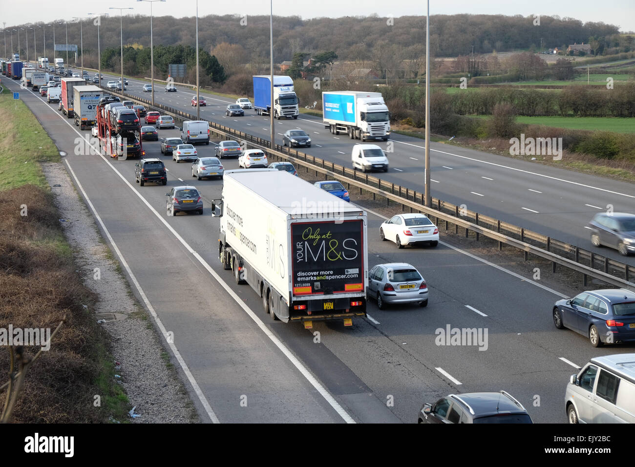 Heavy traffic on the m1 motorway between junctions 23-24 as people ...