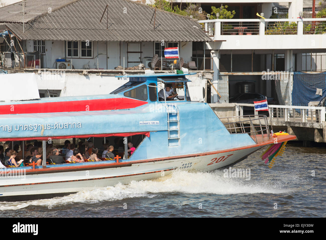 Chao Phraya tourist boat and water taxi Bangkok Thailand Stock Photo ...