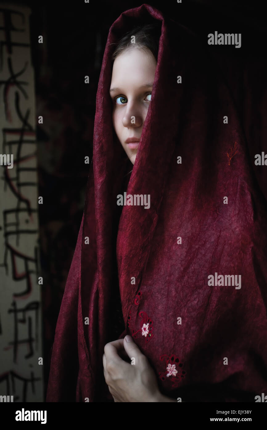 Portrait of a beautiful young caucasian girl in a cape Stock Photo - Alamy