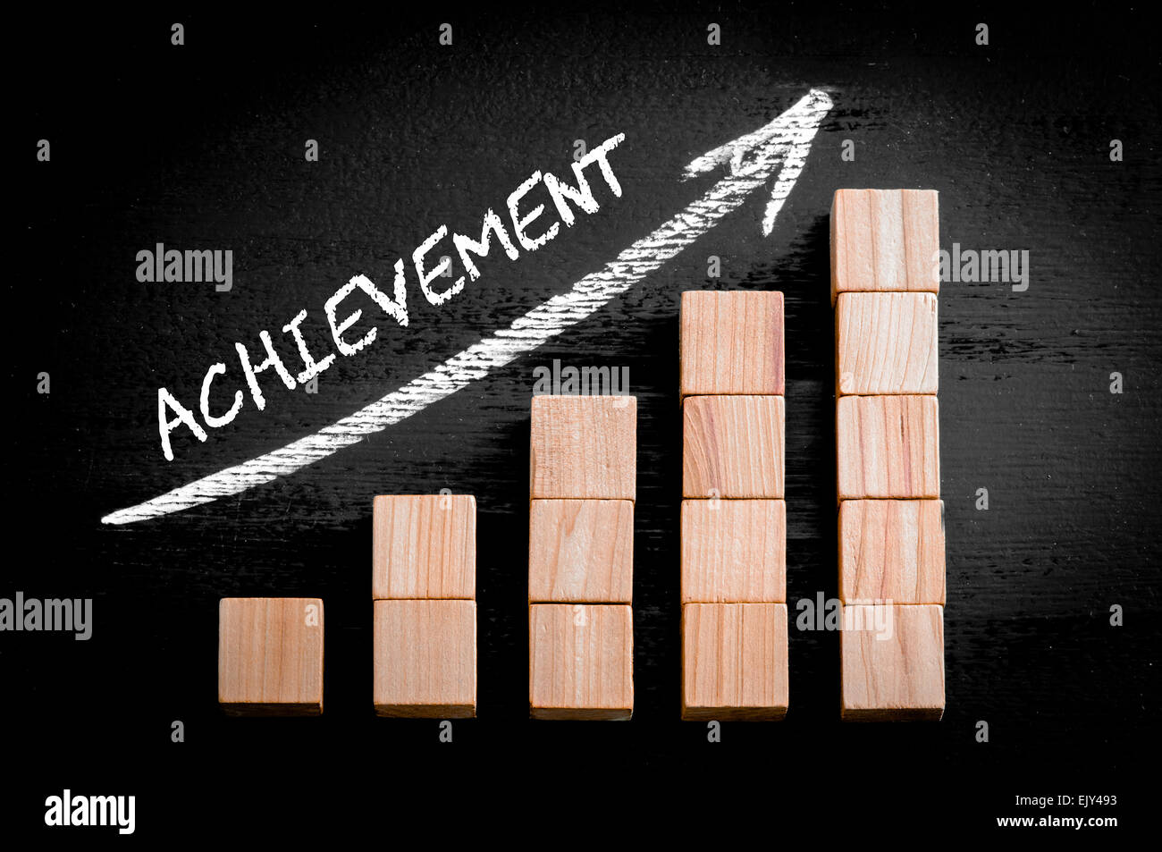 Word Achievement on ascending arrow above bar graph of Wooden small ...