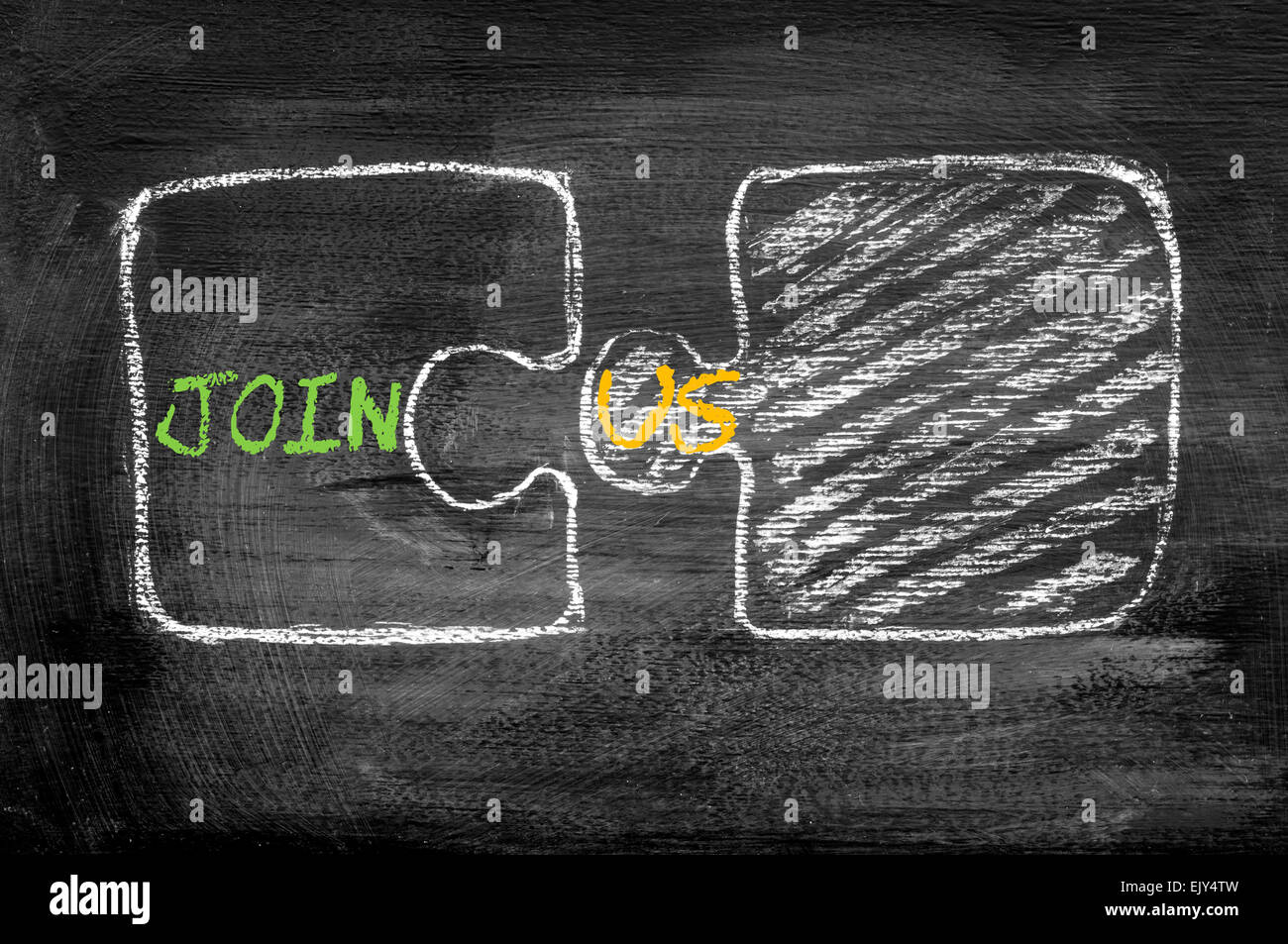 Puzzle Pieces joining together in Join Us words, isolated on black ...