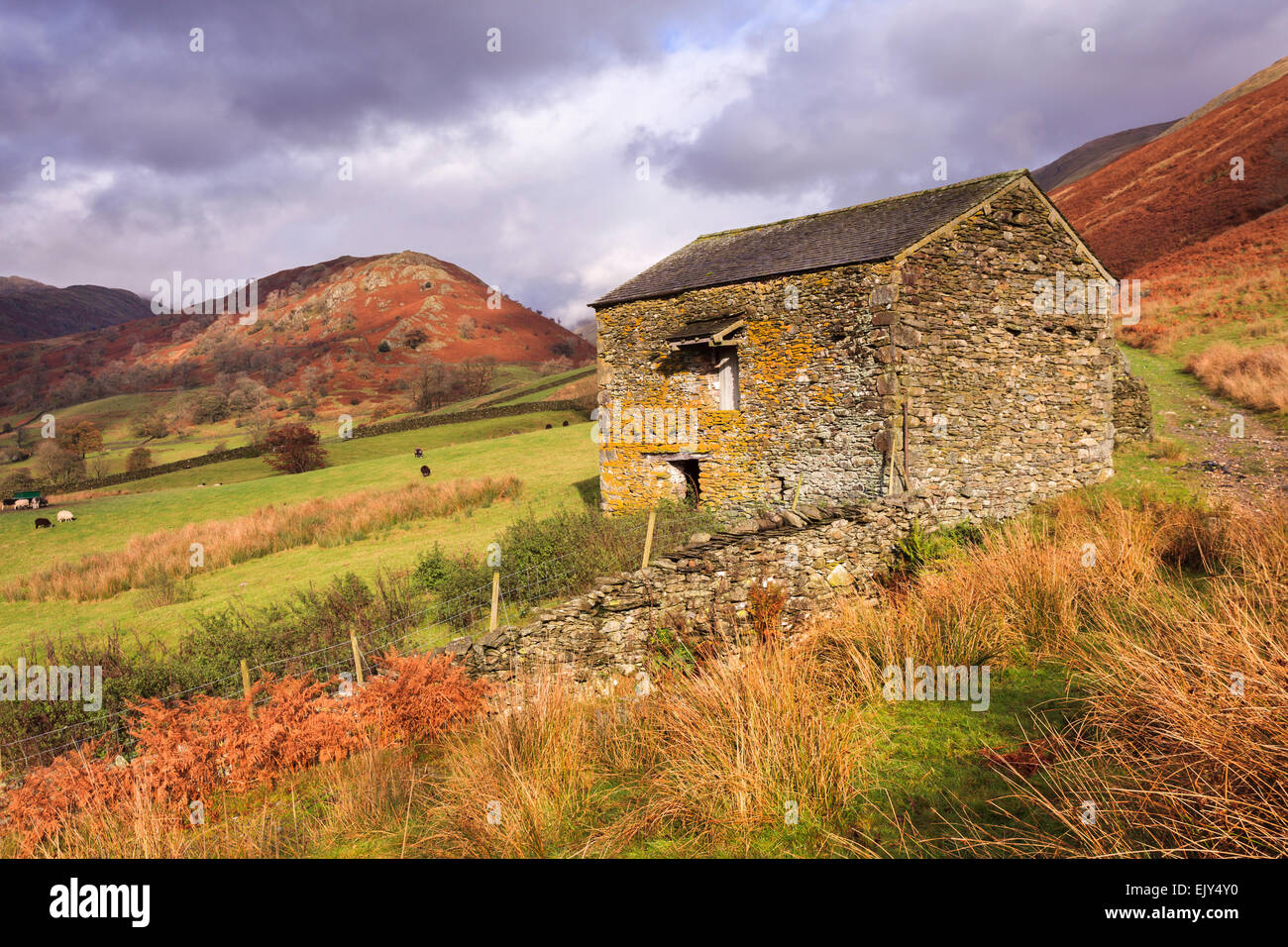 A barn in the Troutbeck Valley in the Lake District National Park ...