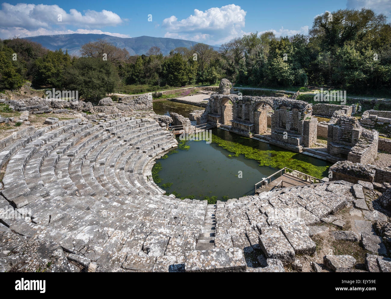 Looking across the remains of the 4th century BC Theater at Butrint in ...