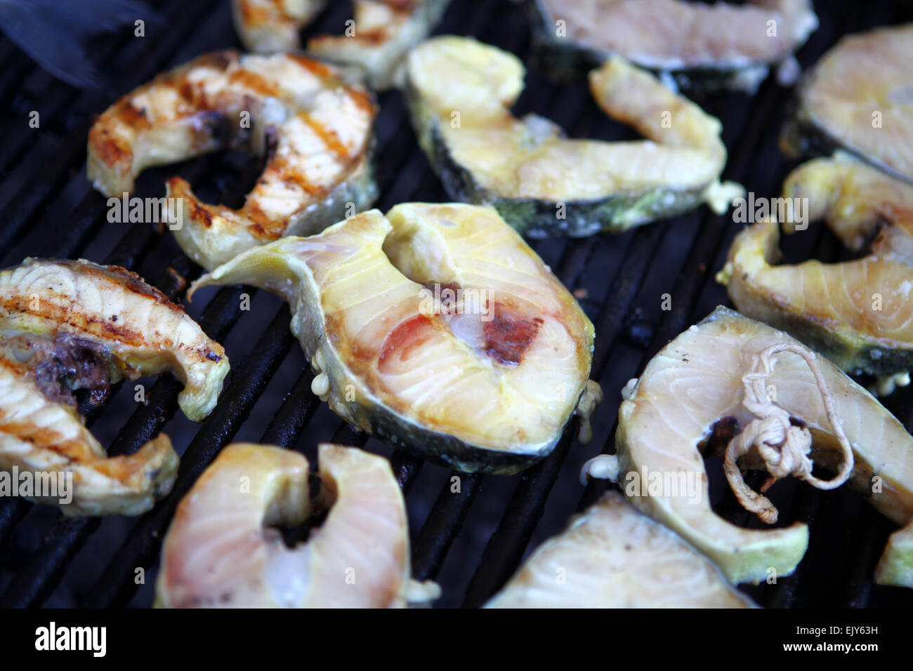 Color detail shot of some fish fillet on a grill Stock Photo - Alamy