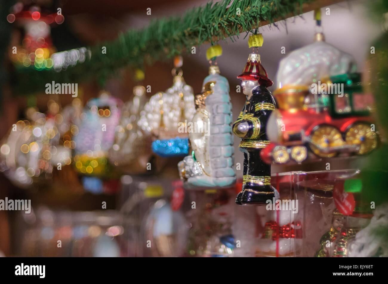 Christmas decorations on sale at a market stall Stock Photo - Alamy