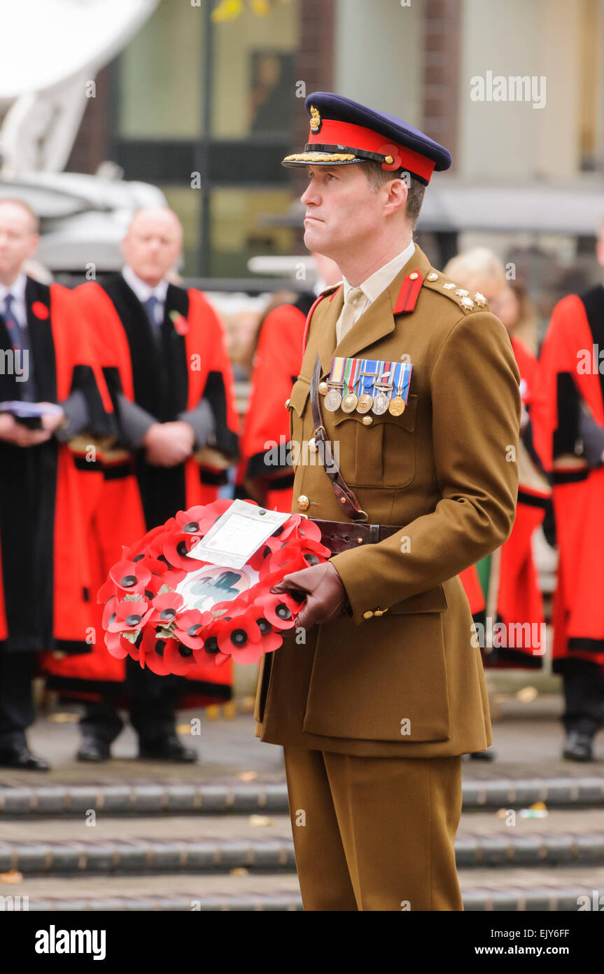Brigadeer Ed Smyth-Osbourne lays a wreath during the Remembrance Sunday ...