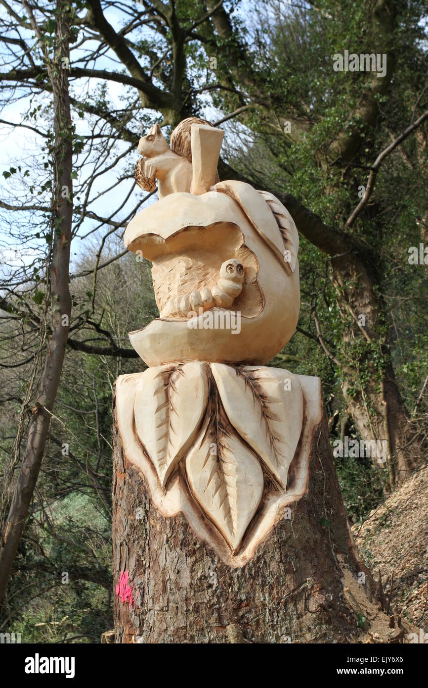 Apple core carved into tree stump Stirling Scotland March 2015 Stock ...