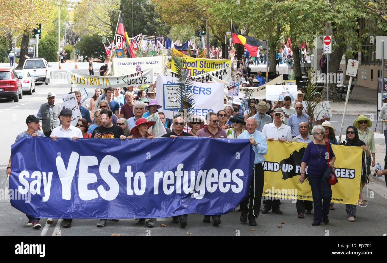Banners in the Protest march at the Canberra Palm Sunday Rally for ...