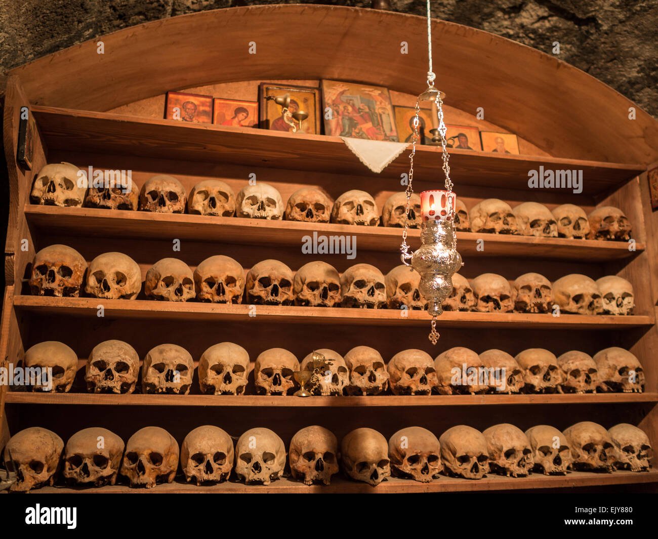 Monk skulls at Meteora Monastery Moni Megalou Meteorou Stock Photo - Alamy