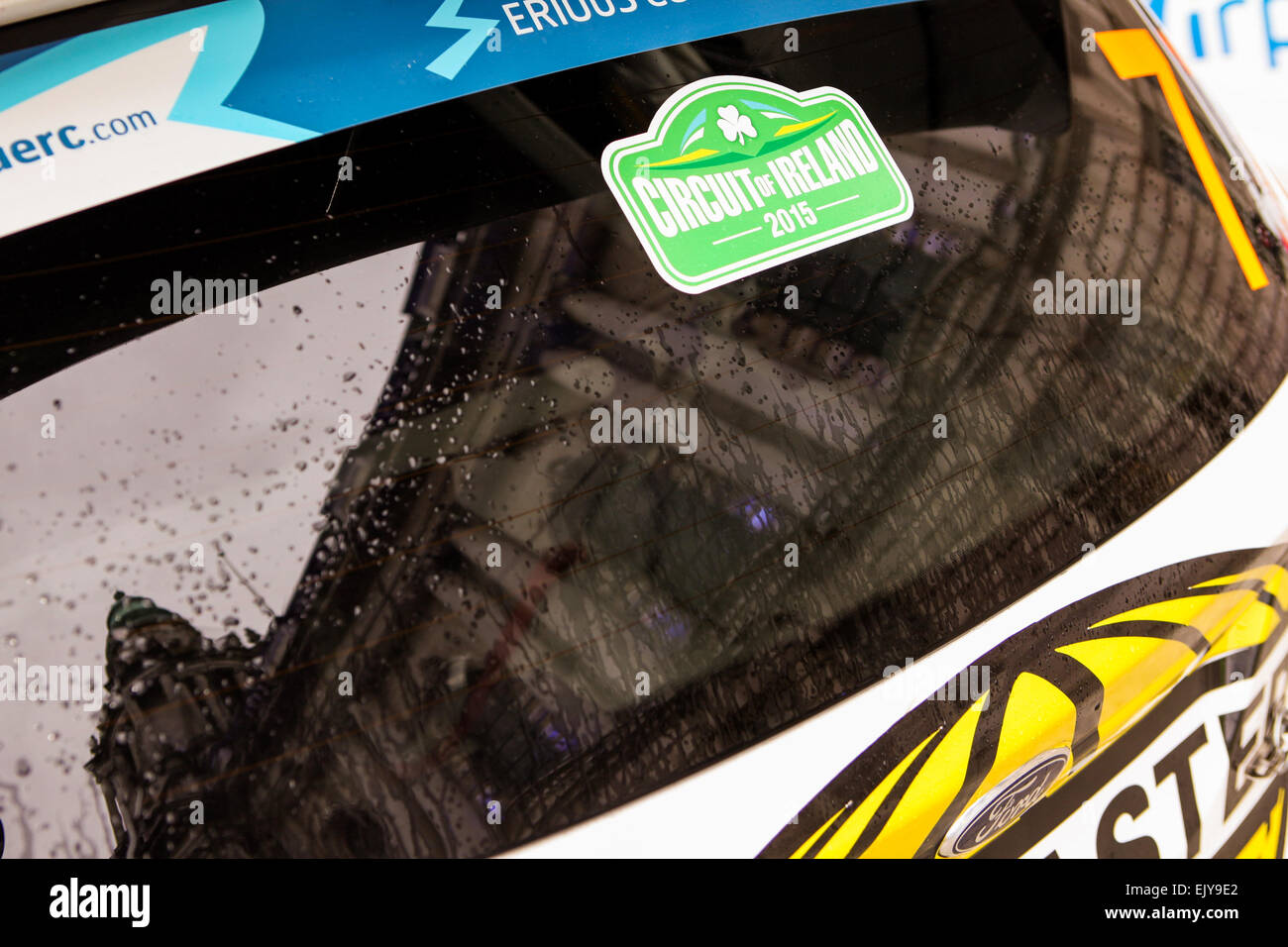 Belfast UK. 2nd April 2015. Reflection of Belfast City hall in the rear ...