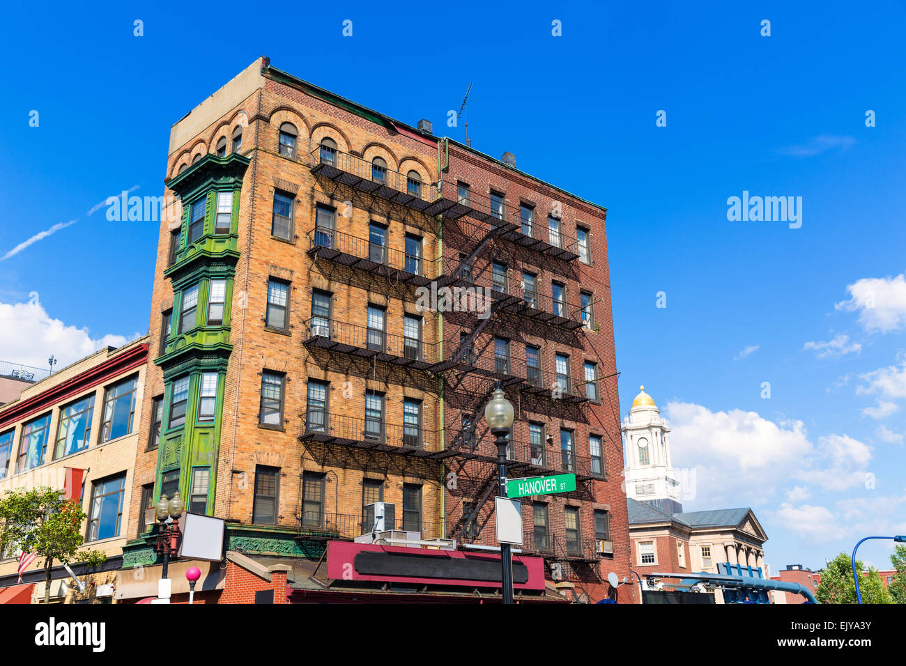 Boston traditional brick wall building facades in Cross St ...