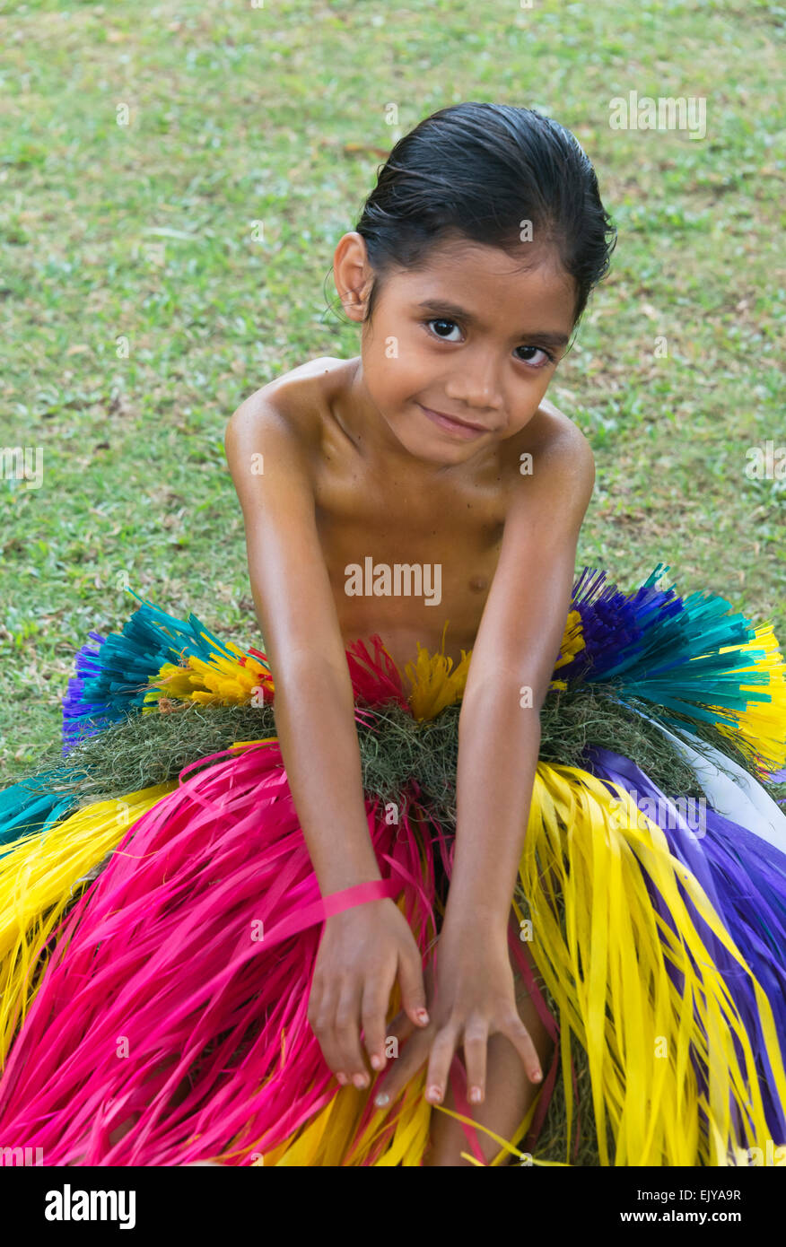 Yapese girl wearing grass skirt at Yap Day Festival, Yap Island ...