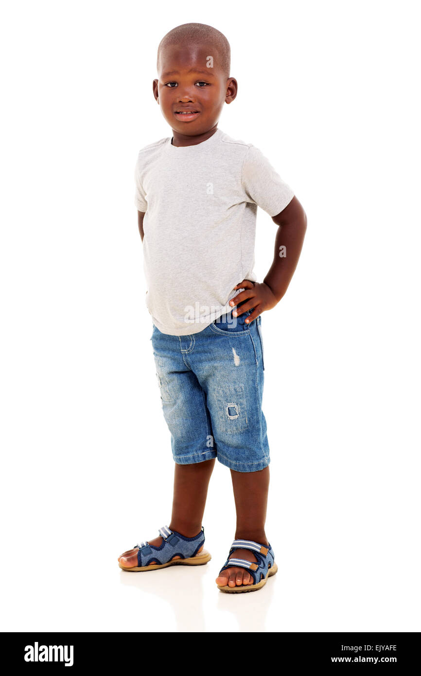 adorable African boy looking at the camera on white background Stock ...