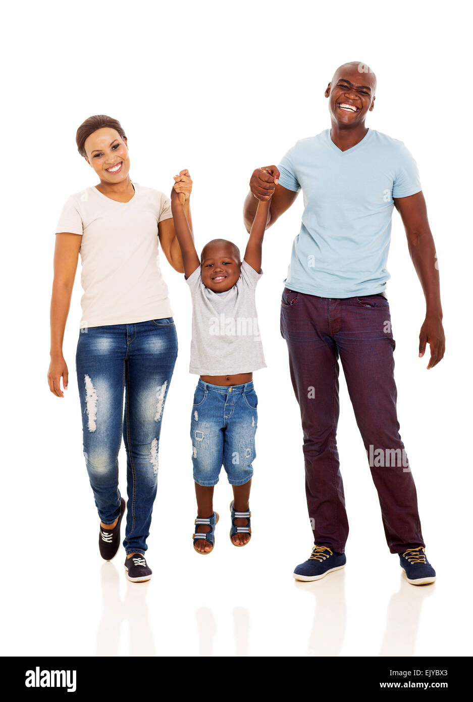 young African happy family having fun on white background Stock Photo ...