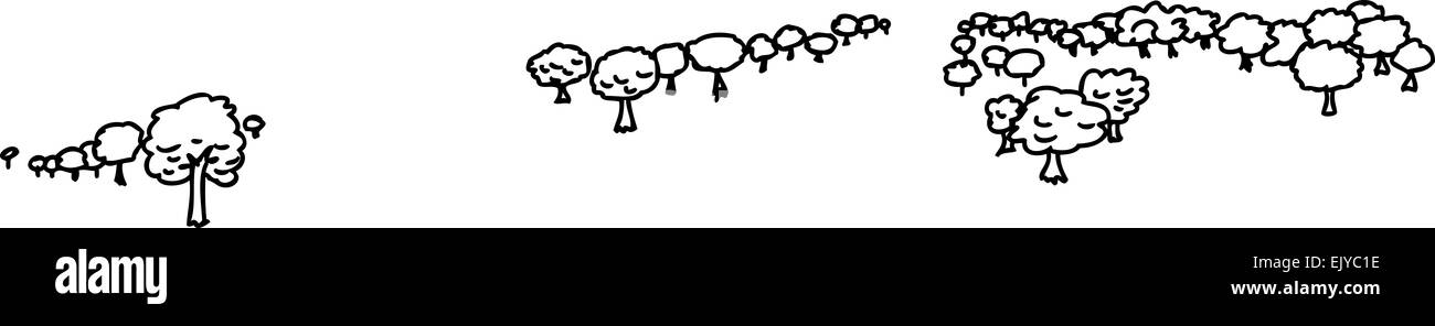 Outlines of various hand drawn cartoon trees Stock Photo - Alamy