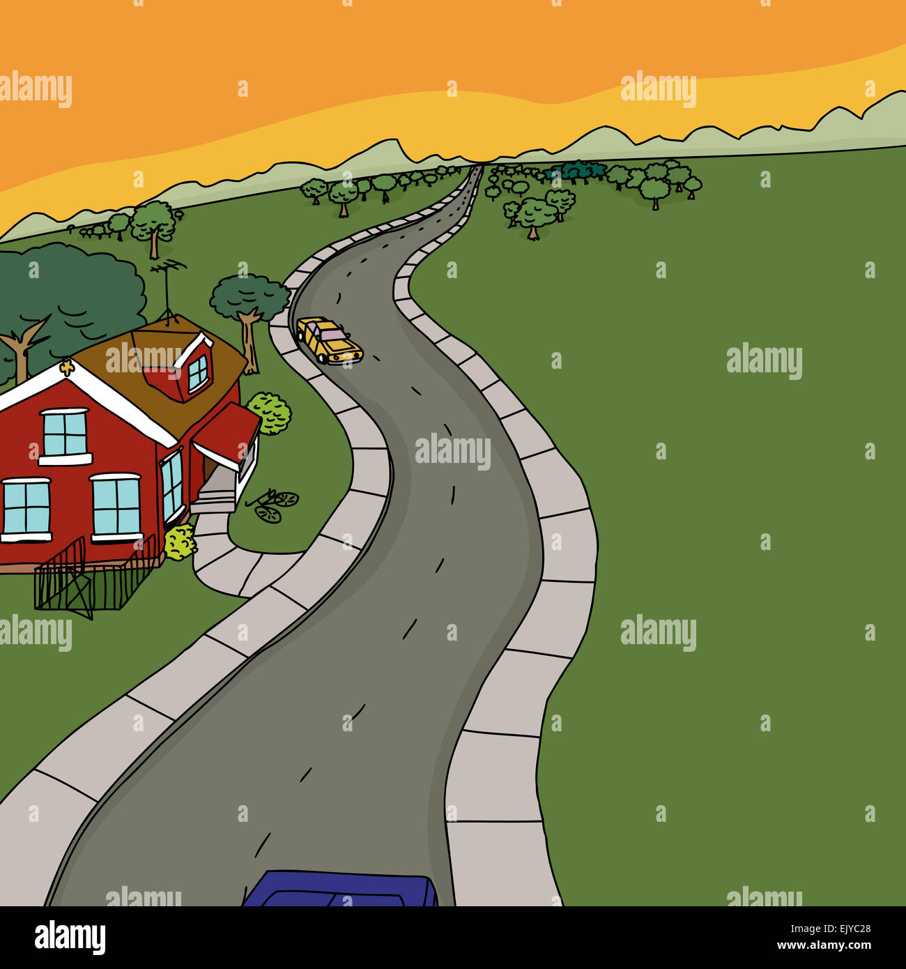 Hand drawn cartoon winding road hi-res stock photography and images - Alamy