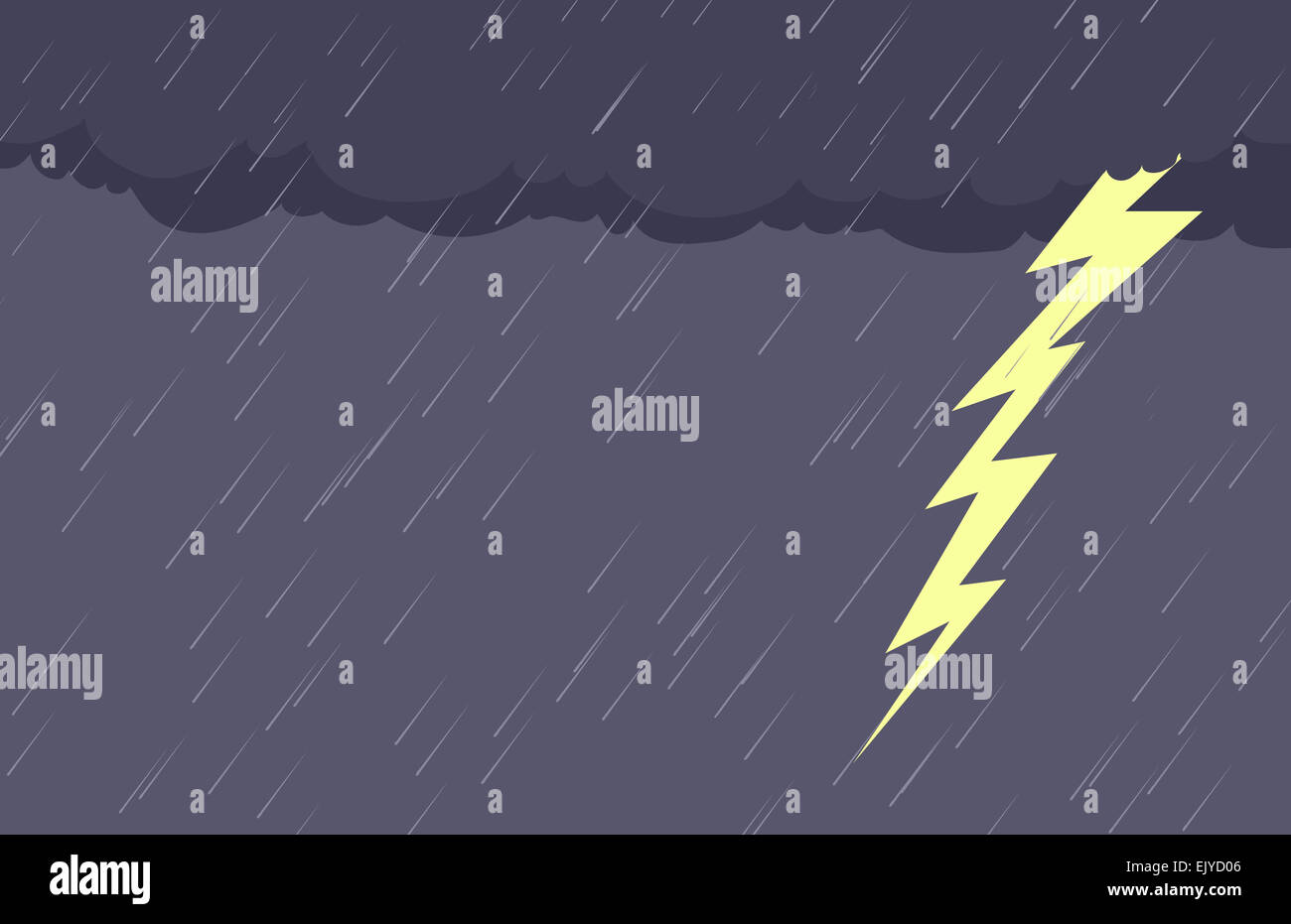 Cartoon background of falling rain and lightening bolt Stock Photo - Alamy