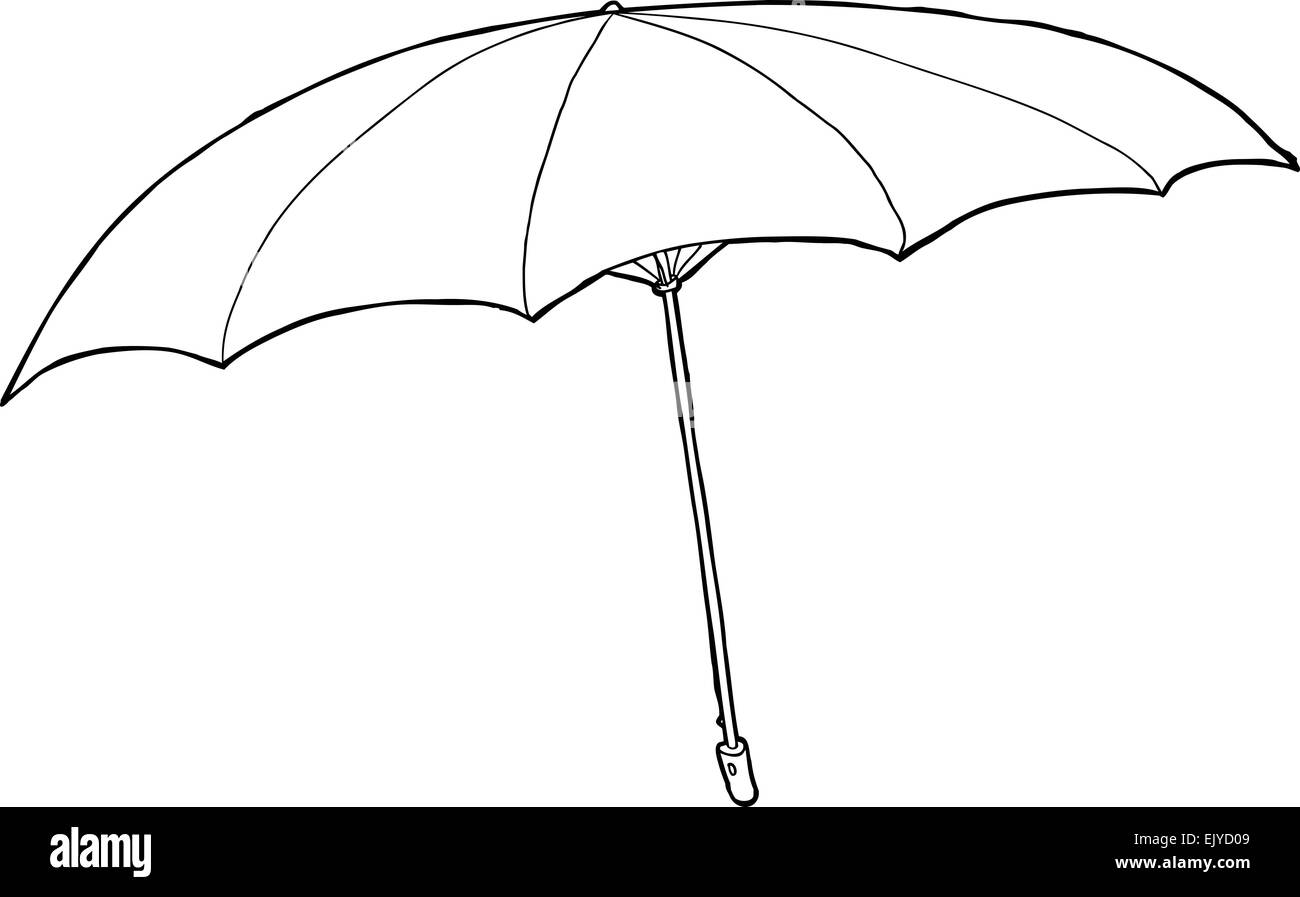 Single hand drawn cartoon outline open umbrella Stock Photo - Alamy