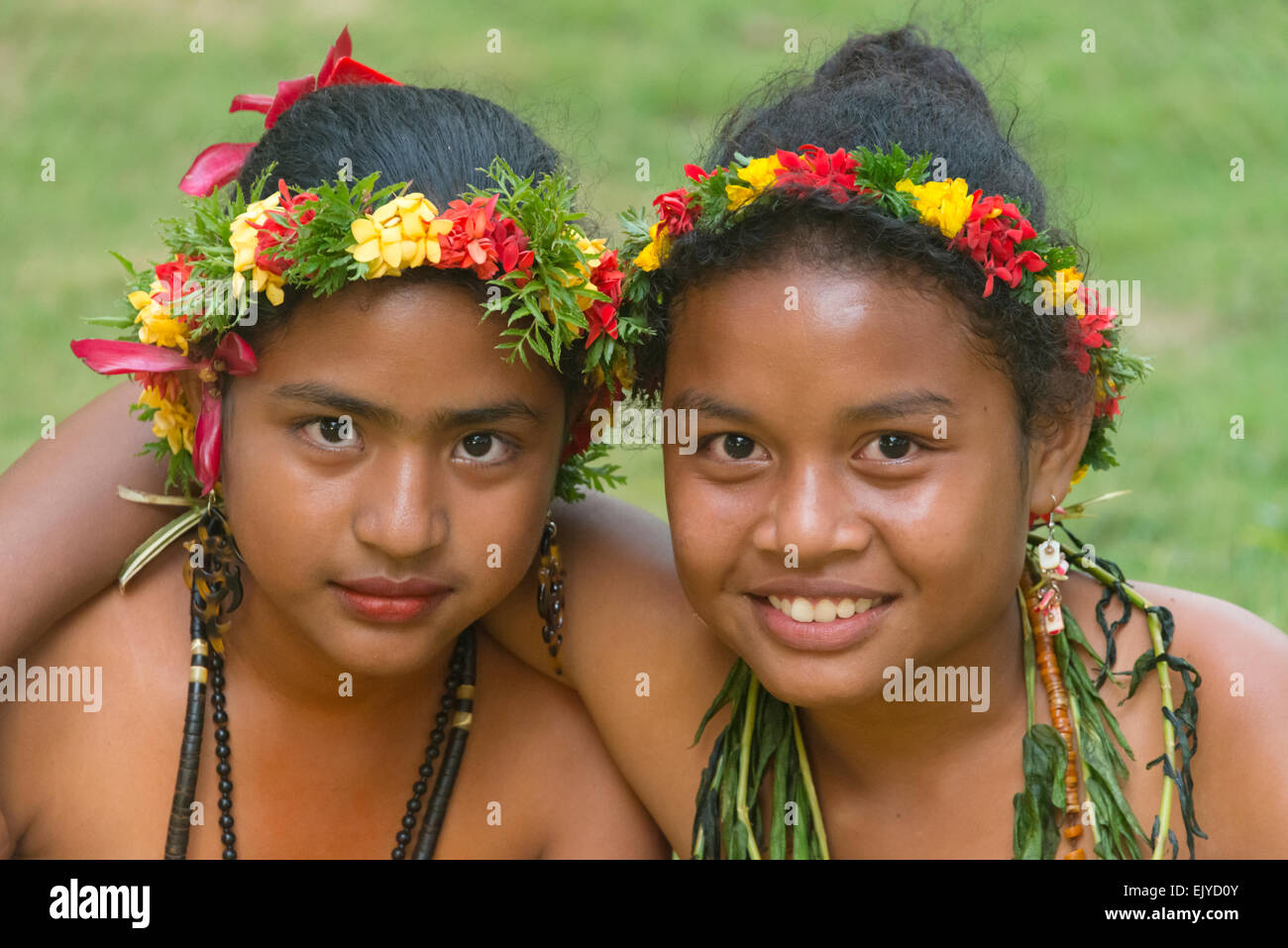 Yapese girls in traditional clothing at Yap Day Festival, Yap Island ...