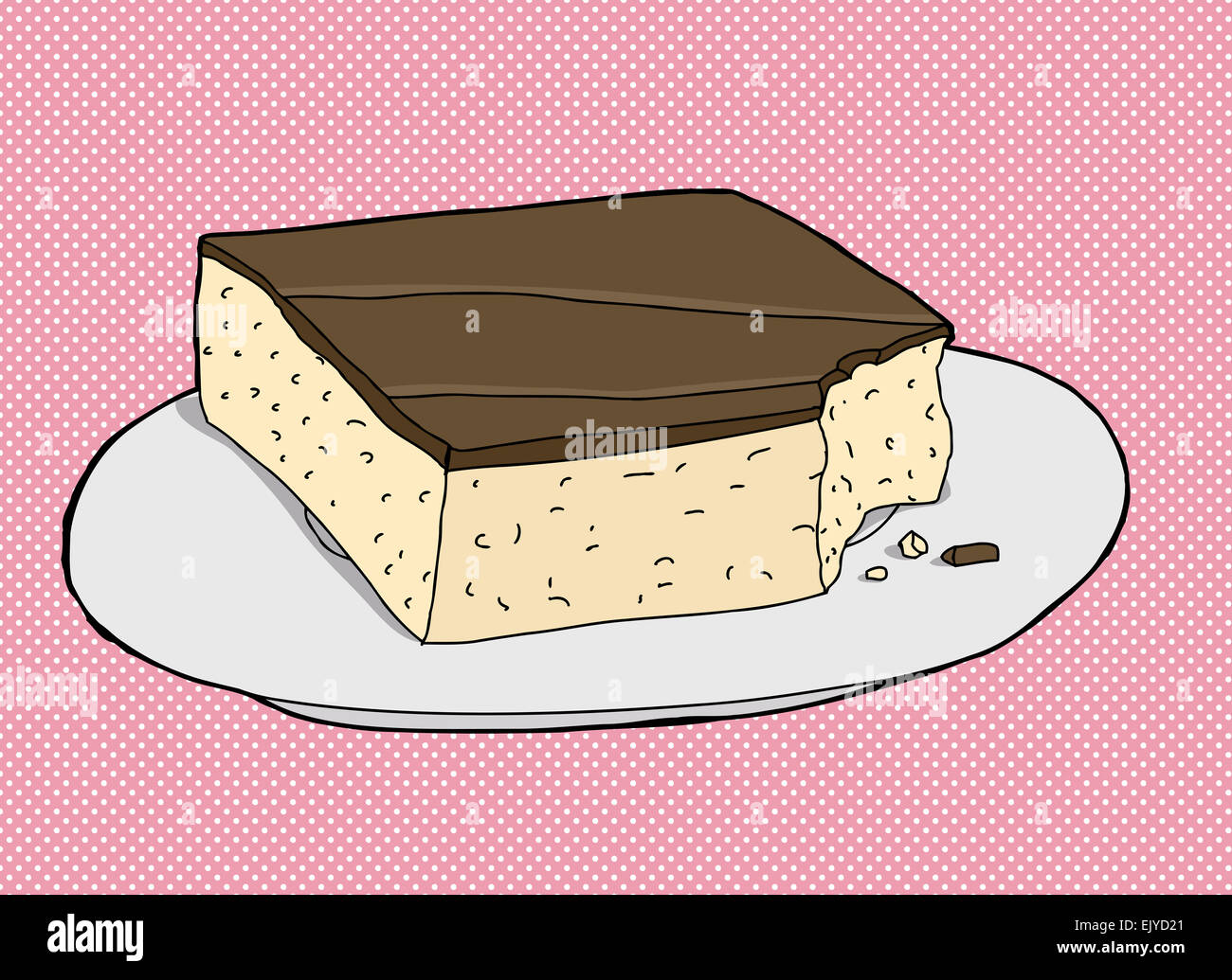 Square cake slice with missing bite over pink Stock Photo - Alamy