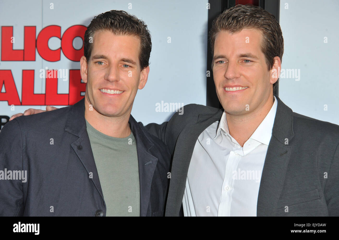 Los Angeles, California, USA. 2nd Apr, 2015. Tyler Winklevoss, Cameron ...