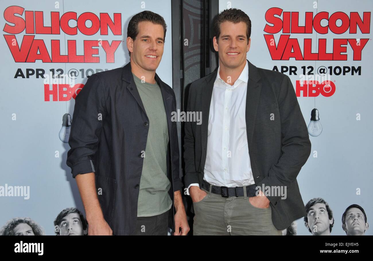 Los Angeles, CA, USA. 2nd Apr, 2015. Tyler Winklevoss, Cameron ...