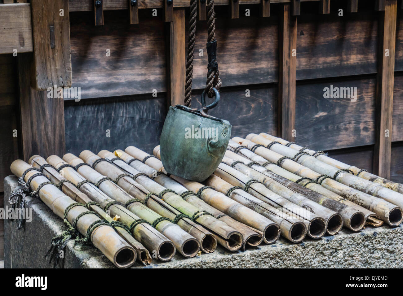 Exterior detail of an old well at a traditional tea house in Kyoto ...