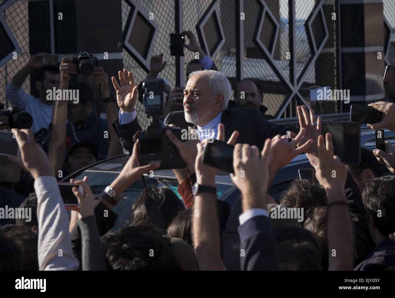 Tehran, Iran. 3rd Apr, 2015. MOHAMMAD JAVAD ZARIF (C), Iranian Foreign ...