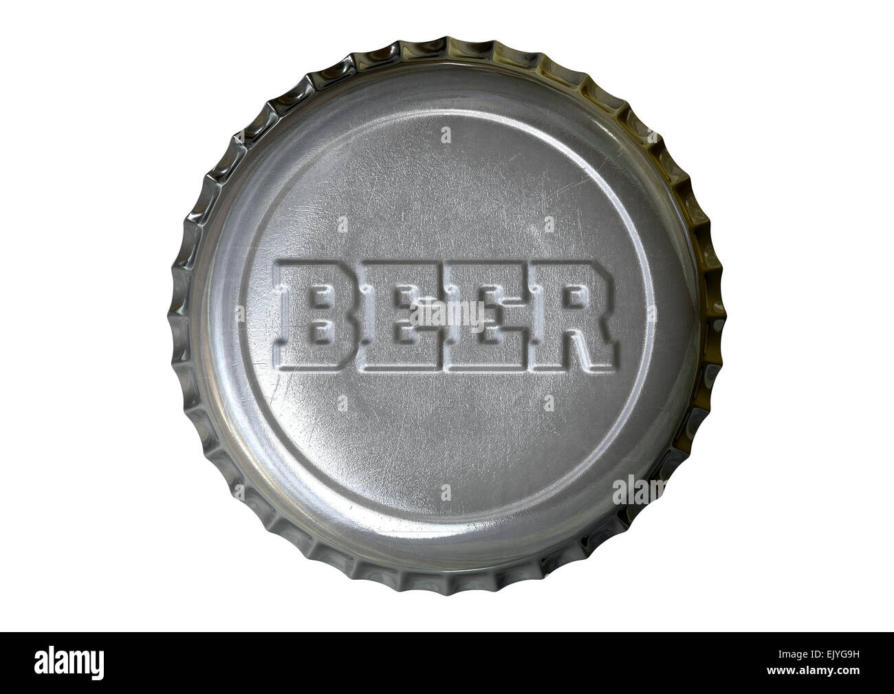 A silver beer bottle cap with the word beer embossed on it on an ...